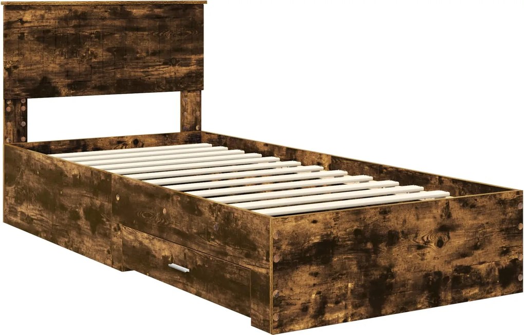 Rám postele s čelo Kouřový dub 90 x 190 cm Kompozitní dřevo 3410953