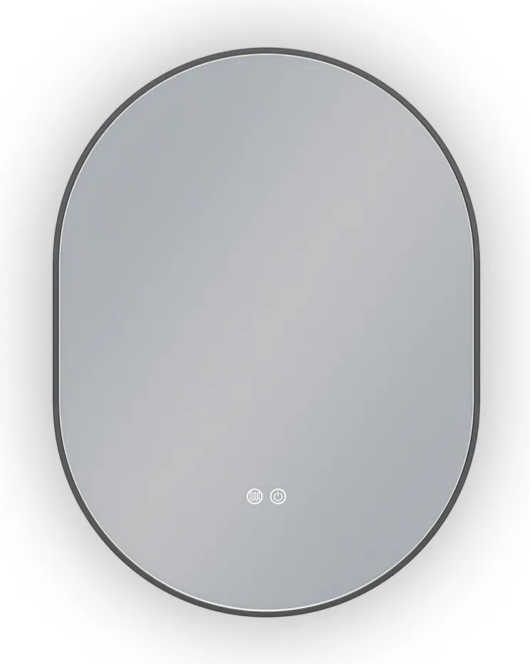 Erga Freya, oválné LED zrcadlo 60x80cm v černém kovovém rámu, 3 barvy světla, zadní osvětlení, vyhřívací podložka proti zapaření, ERG-V01-FREYA-6080-BK