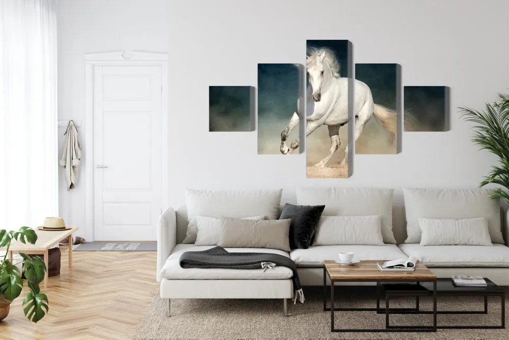 Vícedílný obraz Bílý Kůň Ve Cvalu Nedostatek Nedostatek Přírodní plátno 200x120