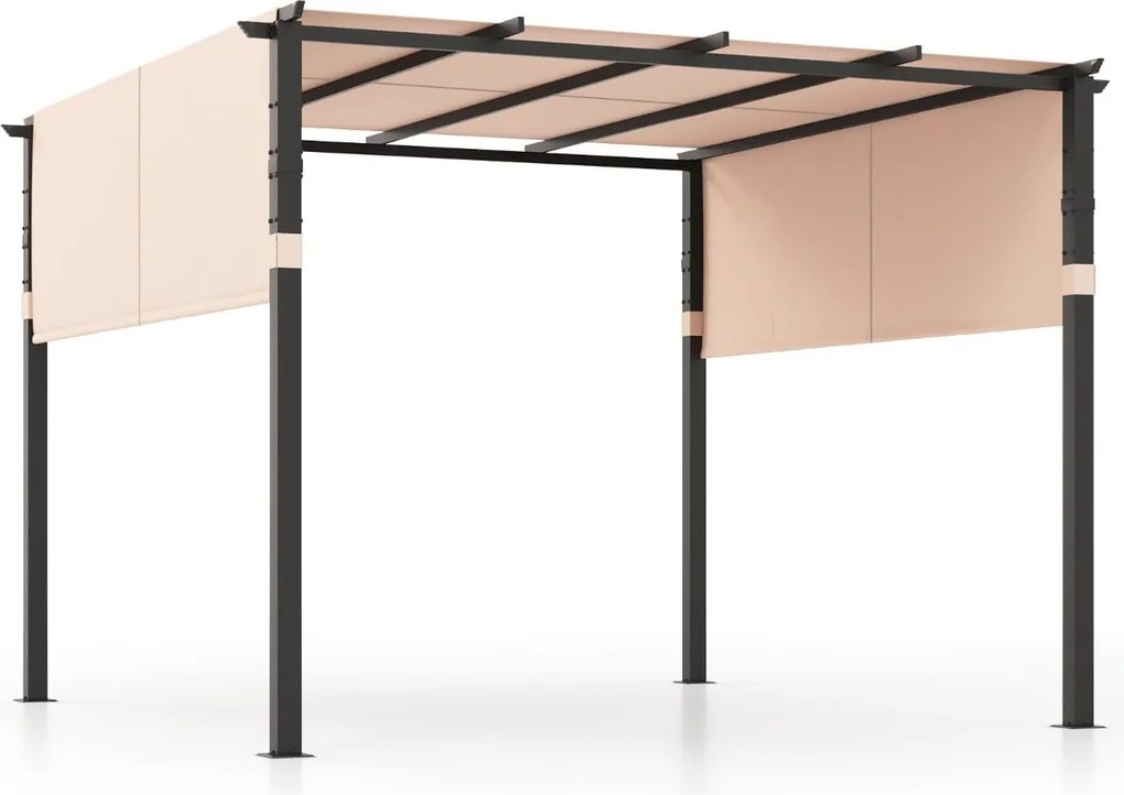 Costway Pergola s 2 Nastavitelné střechy Vodotěsné Stabilní Zimní altán, béžový