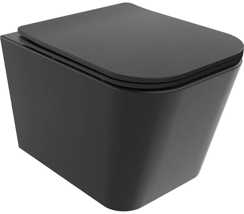 Mexen Teo WC mísa Rimless s pomalu zavírajícím se slim sedátkem, duroplast, černá mat - 30850685