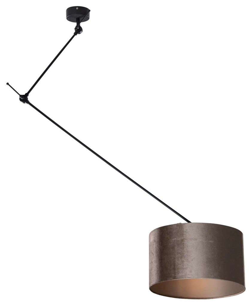 Závěsné svítidlo černé se sametovým stínidlem taupe 35cm - Blitz