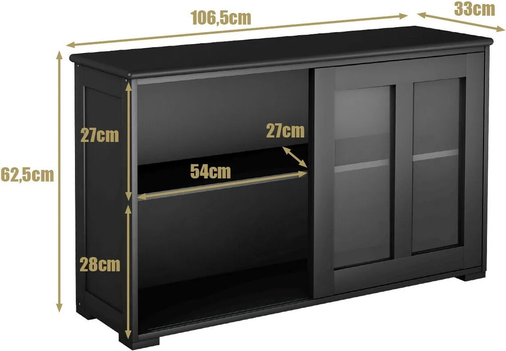 Costway Příborník s posuvnými dvířky 106,5 cm, černý