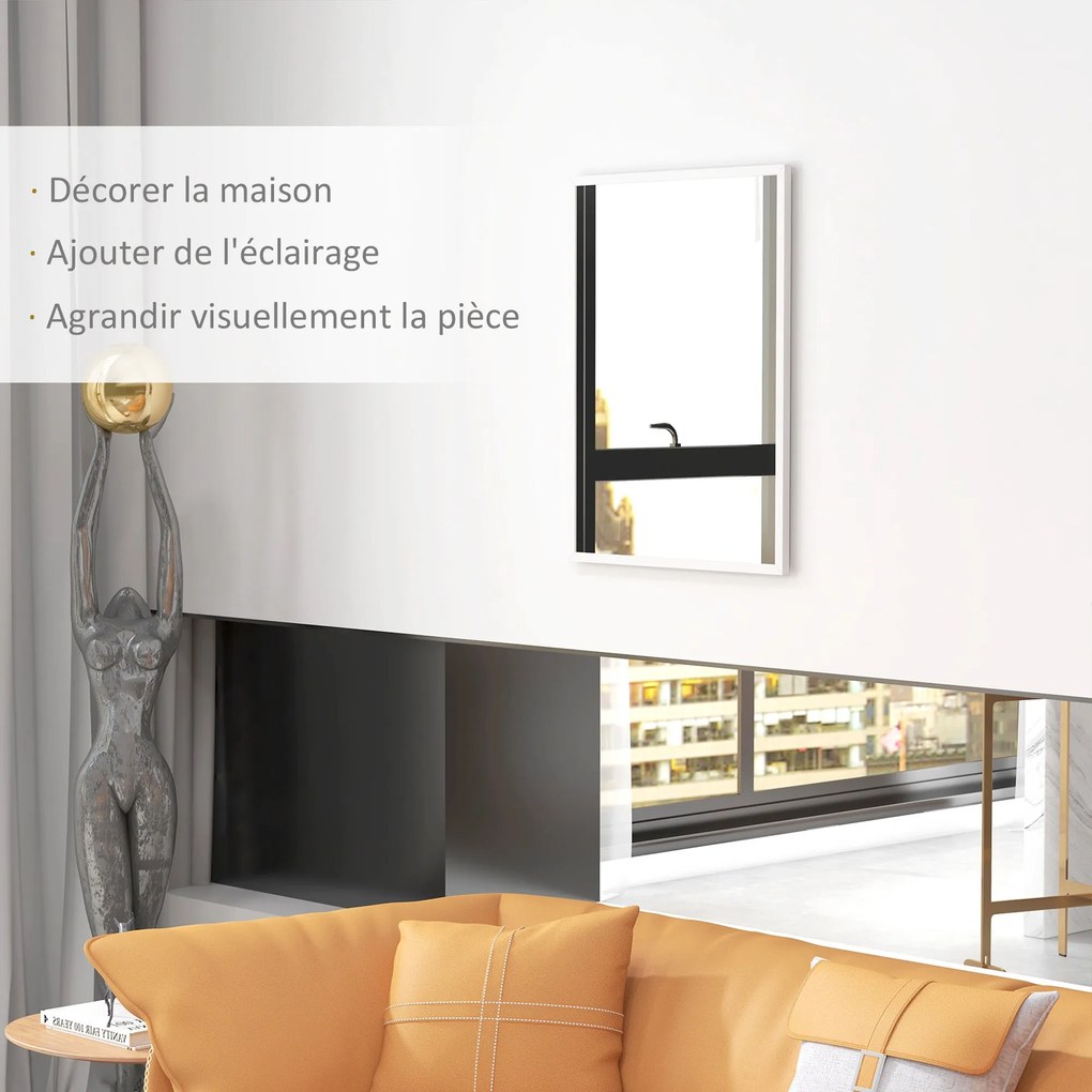 HOMCOM Obdélníkové Zrcadlo na Zeď 60 x 80 cm, MDF Rám, ideální do koupelny, obývacího pokoje nebo ložnice, bílá | Aosom