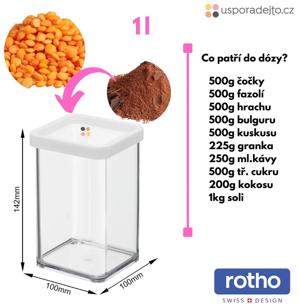 Dóza na potraviny 1l Rotho Loft - MIDDLE, bílá