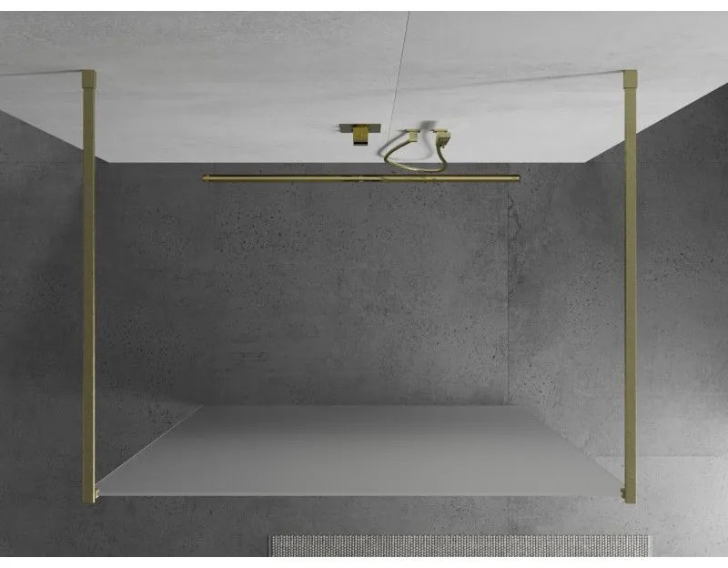Mexen Kioto, sprchová zástěna Walk-In 100 x 200 cm, 8mm sklo námraza, zlatý matný profil, 800-100-002-55-30