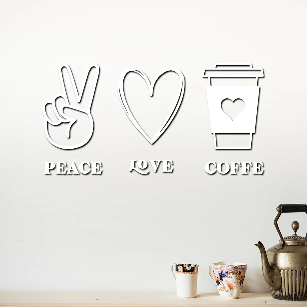 dřevo života Dřevěná dekorace na zeď Peace, love, coffee Zvolte rozměr (cm): 60x30, Zvolte barvu dekoru: Černá