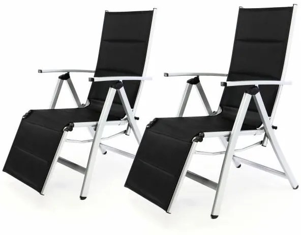 Sada 2 ks DELUXE zahradní polohovatelných židlí s opěrkou nohy - černá