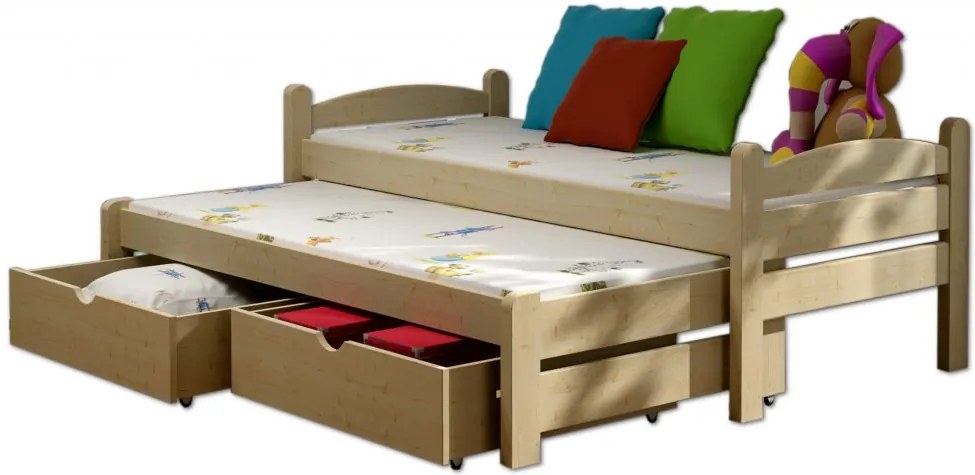 Dětská postel s přistýlkou MAXIM vč. roštů, úložných prostor a matrací Rozměr: 180x80, Barva: Bez povrchové úpravy