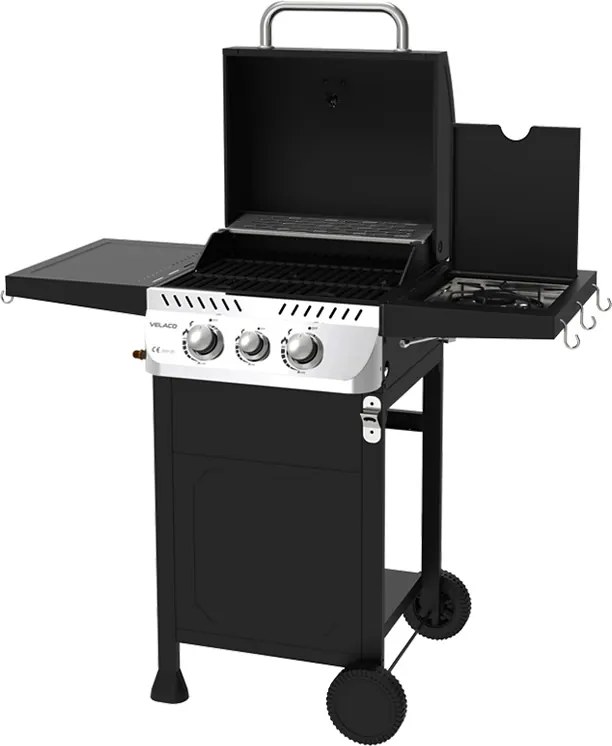 BPS-koupelny Plynový BBQ gril s boční plotýnkou, poličkou a krycí plachtou - , 2+1 hořák