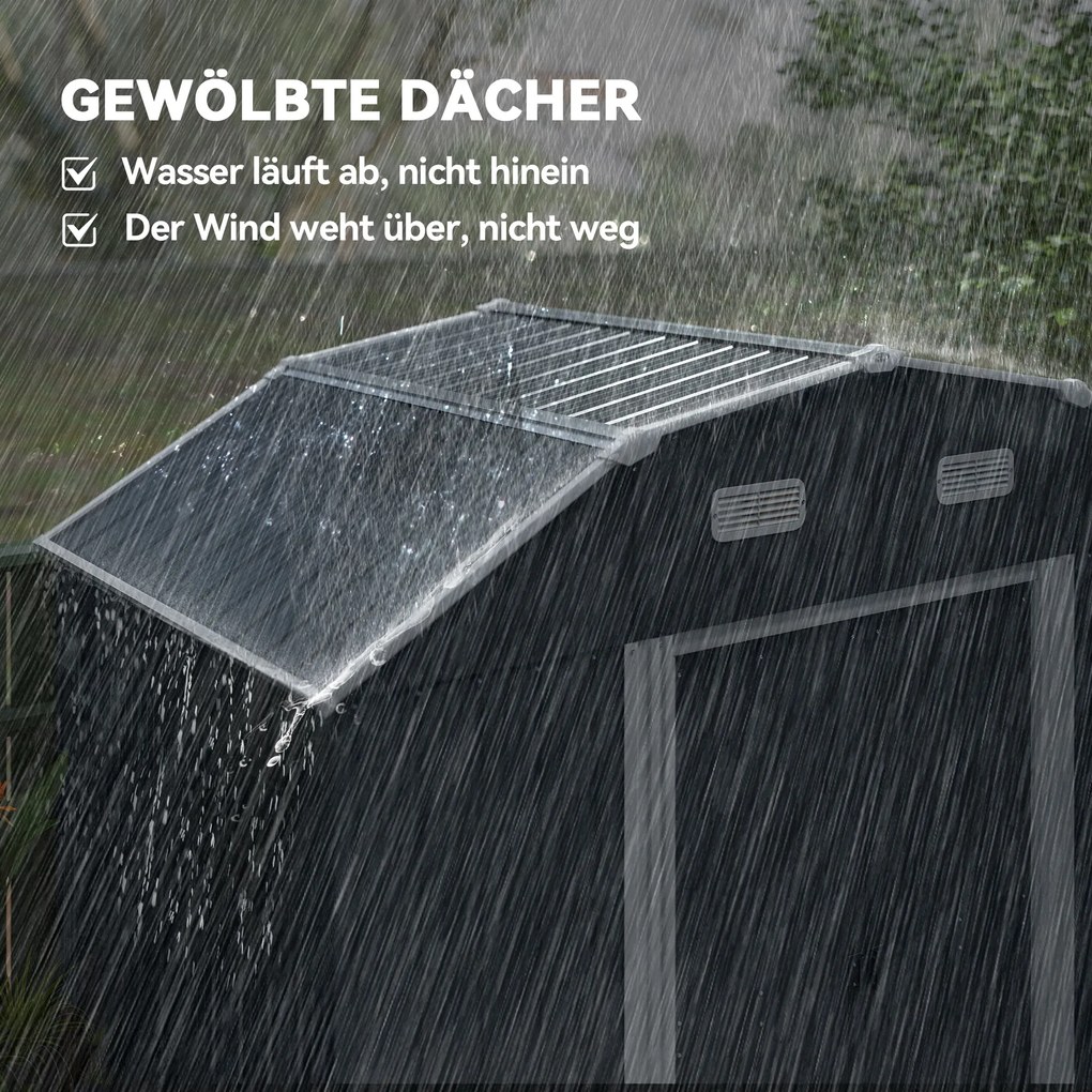 Outsunny kůlna na nářadí ocelová kůlna na nářadí 2,7m² ochrana před UV zářením zahradní kůlna 2 posuvné dveře policový základ tmavě šedá 238x132x198,…