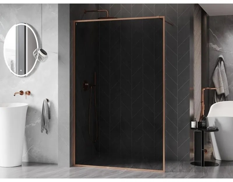 Mexen, Mexen Kioto-XF sprchová stěna s rámem 140 x 202 cm, grafit 10 mm, broušená měď - 800-140-104-65-40-X