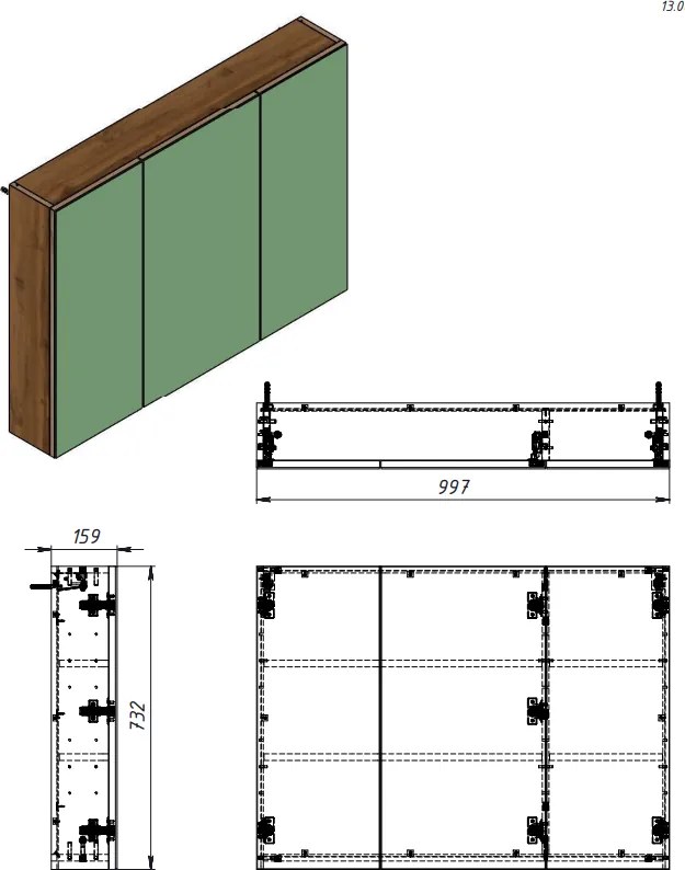 Lavedo Lotta Wotan Oak 100 – galerka (zrcadlová skříňka), smontovaná, závěsná | Lavedo by Aplomo