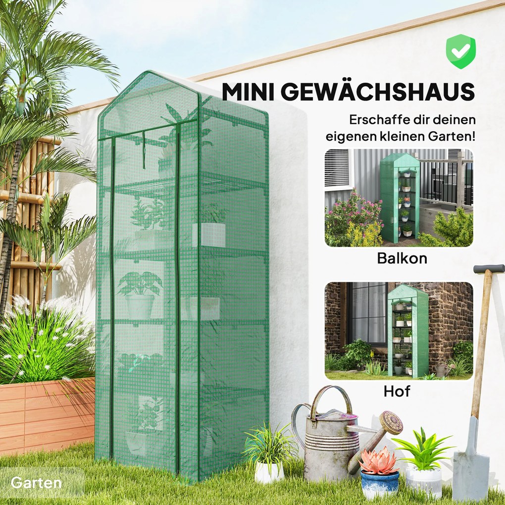 Outsunny Mini skleník na květiny nebo zeleninu, ocel, plast, 69L x 49W x 193H cm, zelený