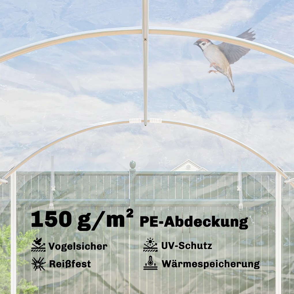 Skleník Polytunnel, průchozí skleník s pozinkovaným ocelovým rámem a krytem z PE odolným proti UV záření, průhledný