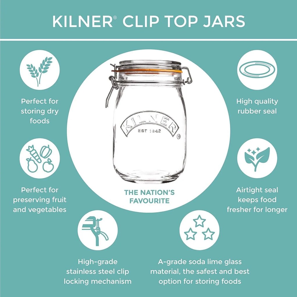 Kilner Clip Top třídílná sada skleněných dóz s klipem, kulatá, 1 x 0,9 l / 2 x 0,88 l, 0025.897