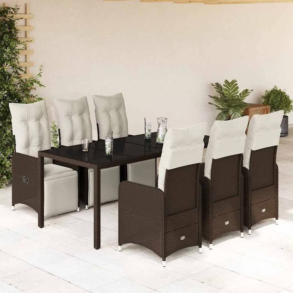 7dílný zahradní bistro set s poduškami hnědý polyratan 3277191