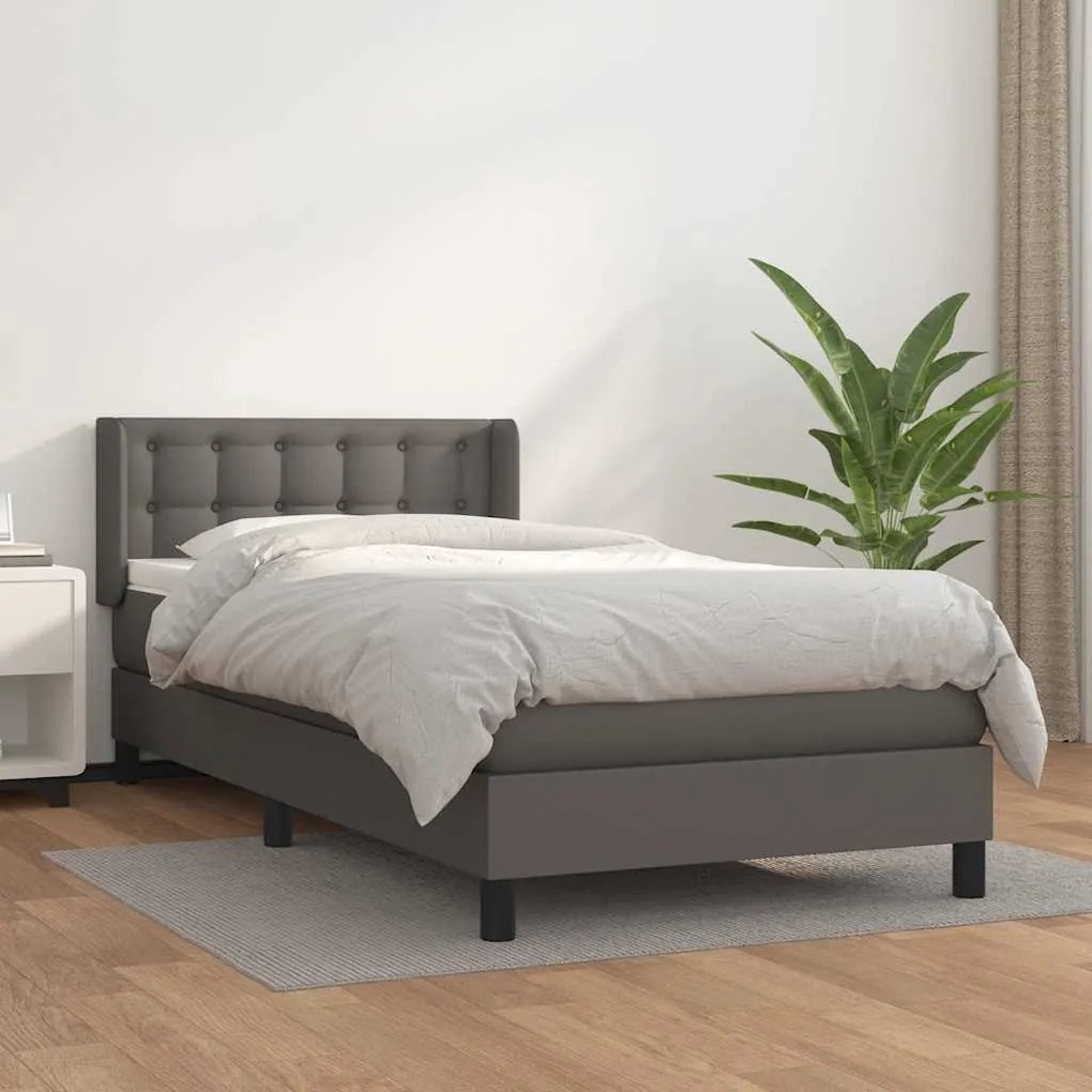 Box spring postel s matrací šedá 80 x 200 cm umělá kůže
