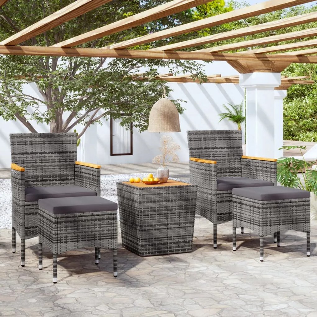 5dílný zahradní bistro set polyratan a masivní akácie šedý 3058377