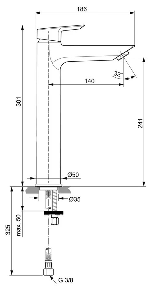 Ideal Standard Tesi- umyvadlová baterie stojánková vysoká, 241mm, bez odt. garnitury (5l / min) A6575AA