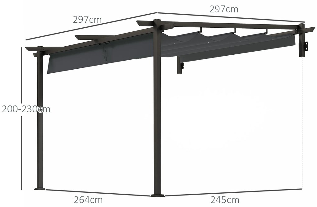Outsunny střešní pergola na terasu cca 3x3m střecha na terasu, zahradní pavilon z hliníku, montáž na stěnu, zahradní pavilon s nastavitelnou střechou…