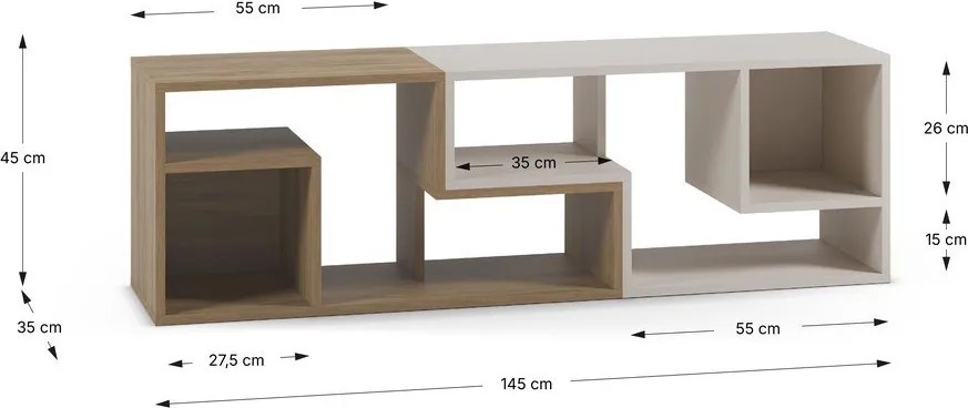 Bílý/v přírodní barvě rohový TV stolek v dekoru dubu 145x45x35 cm Glina – Marckeric