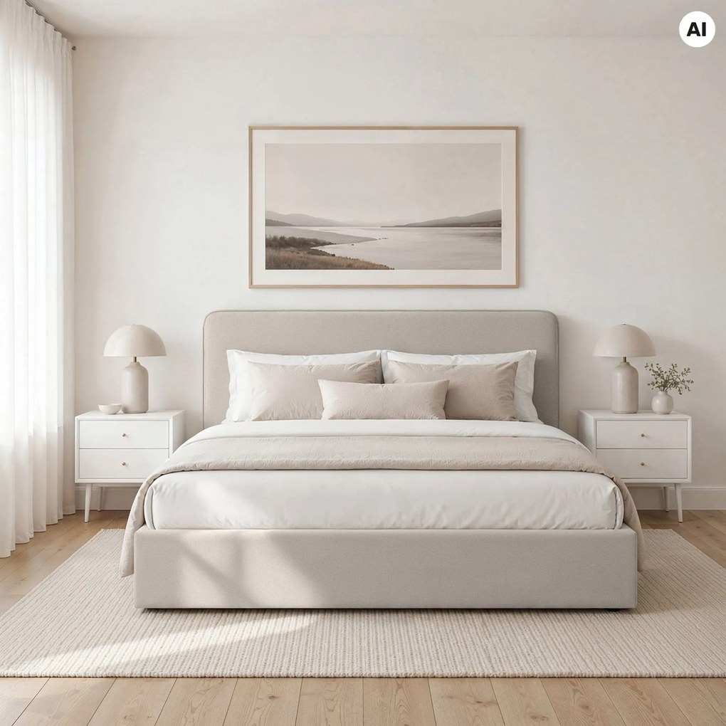 Čalouněná postel s úložným prostorem a roštem Matteo 180x200 cm - Béžová