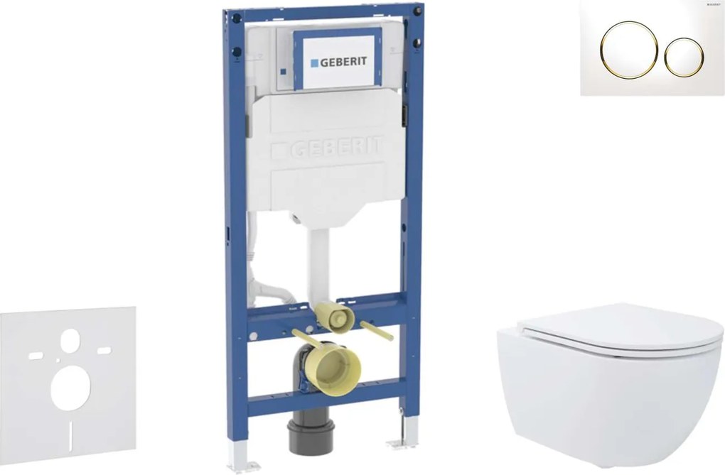 SANITINO - Set předstěnové instalace, klozetu Oudee a Slim sedátka softclose, tlačítko Sigma20, bílá/pozlacená SANI11CA31158