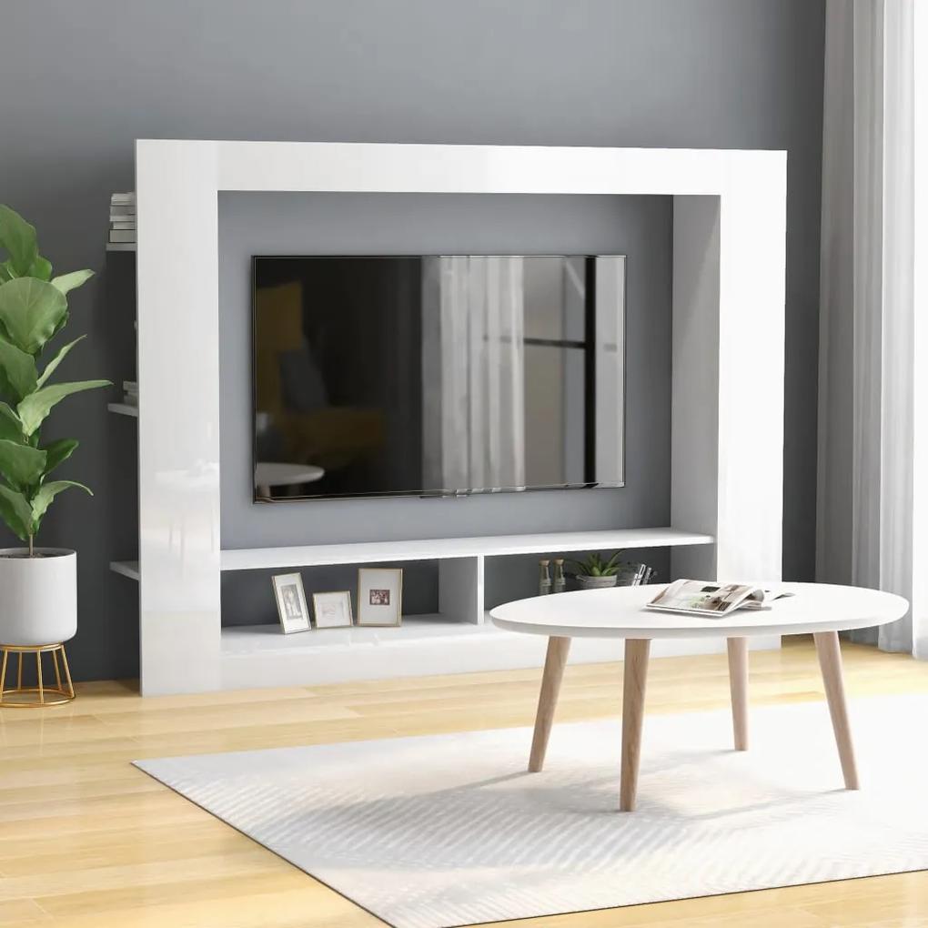 800744 vidaXL TV stolek bílý s vysokým leskem 152 x 22 x 113 cm dřevotříska