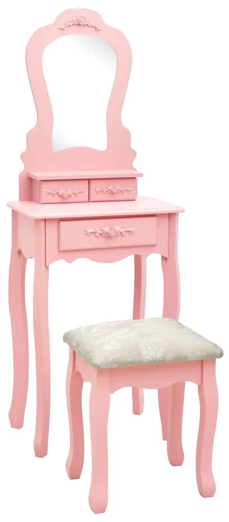 289311 vidaXL Toaletní stolek se stoličkou růžový 50 x 59 x 136 cm pavlovnia