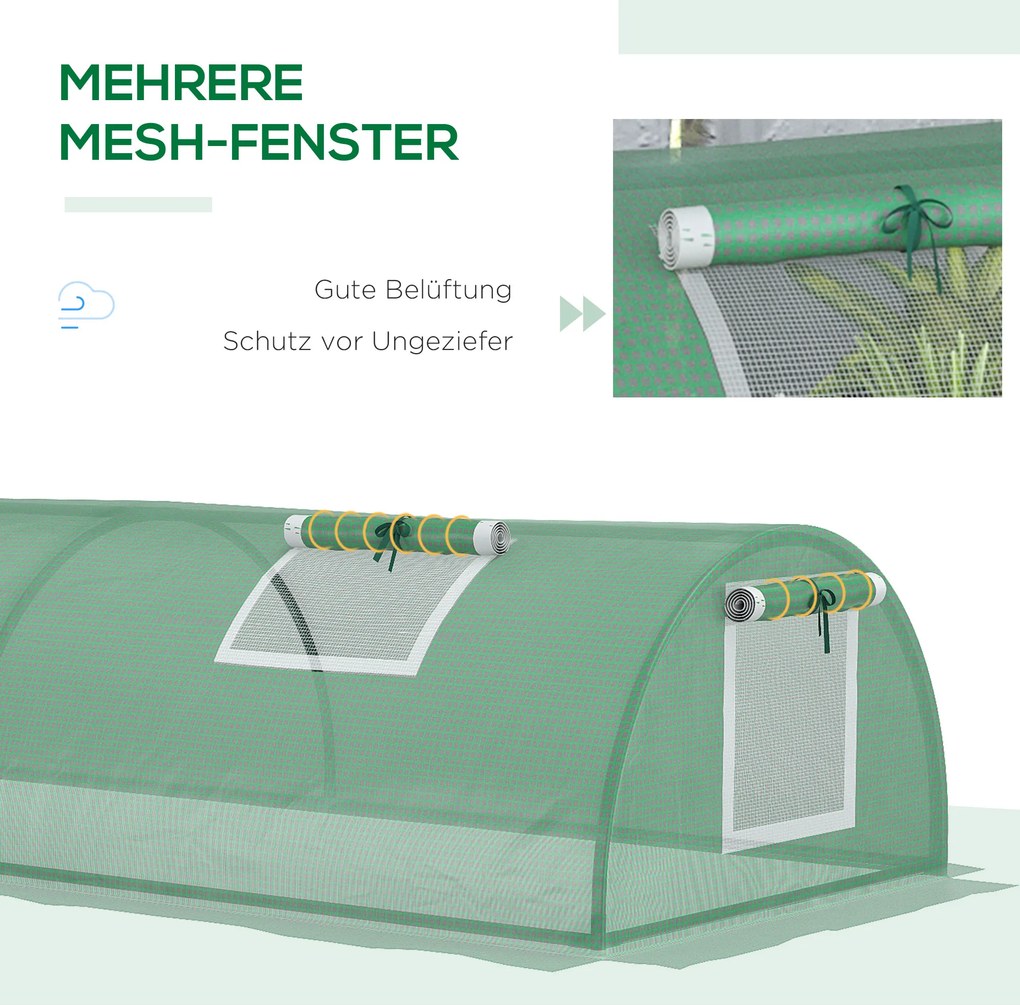 Fóliový skleník Outsunny mini tunelový skleník 300x80x45cm s PE fólií odolnou proti UV záření a oknem ze síťoviny v zelené barvě pro pěstování rostlin