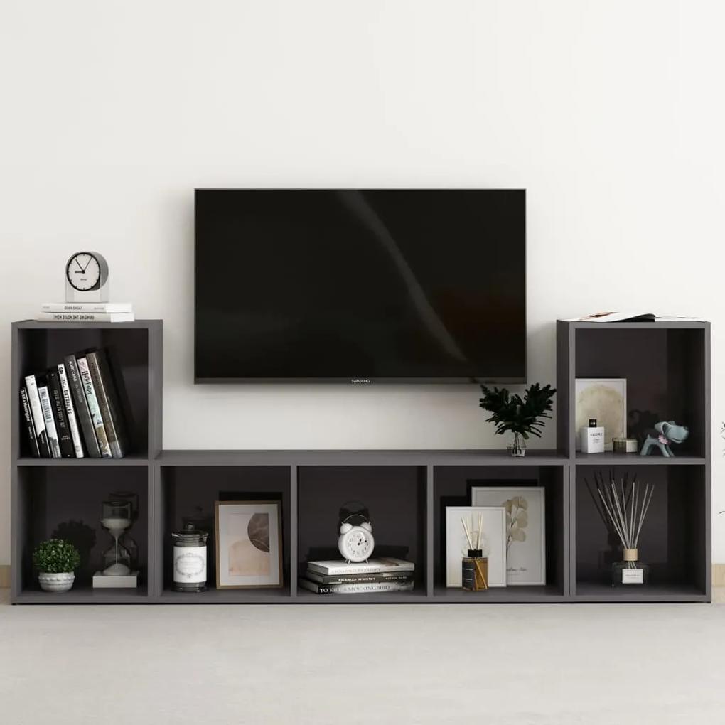 3dílný set TV skříněk šedý s vysokým leskem kompozitní dřevo - Default Title