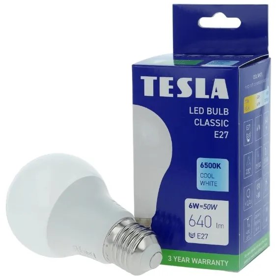 TESLA BL270665–1 - LED bulb žárovka E27, 6W, 640 lm, 6500K, studená bílá