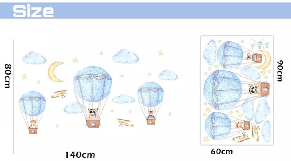 Samolepka na zeď "Horkovzdušné balony se zvířátky 2" 140x80cm