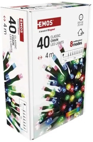 Vánoční osvětlení EMOS D4AM21 40LED řetěz 4m multicolor programy s časovačem