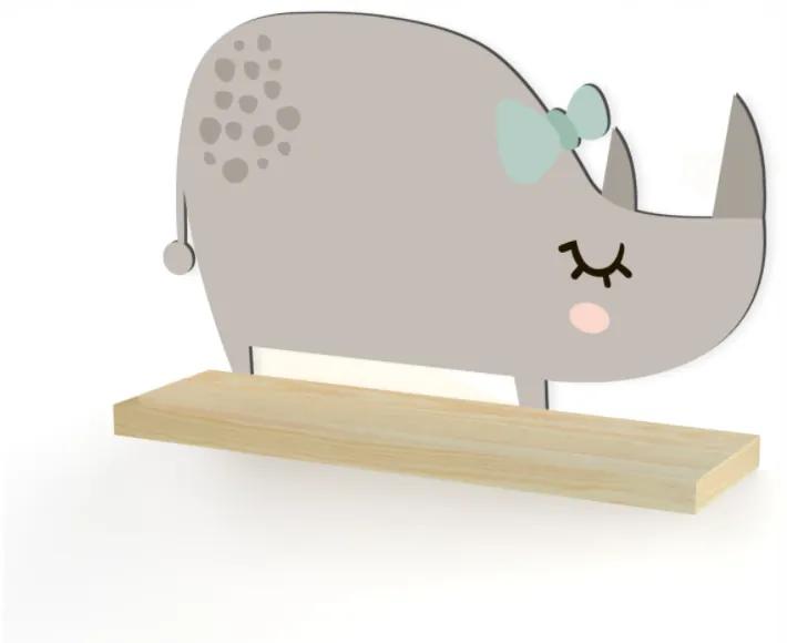 Nástěnná dřevěná polička nosorožec šedý 29,5cm x 44,5cm x 11,5cm přírodní dřevo