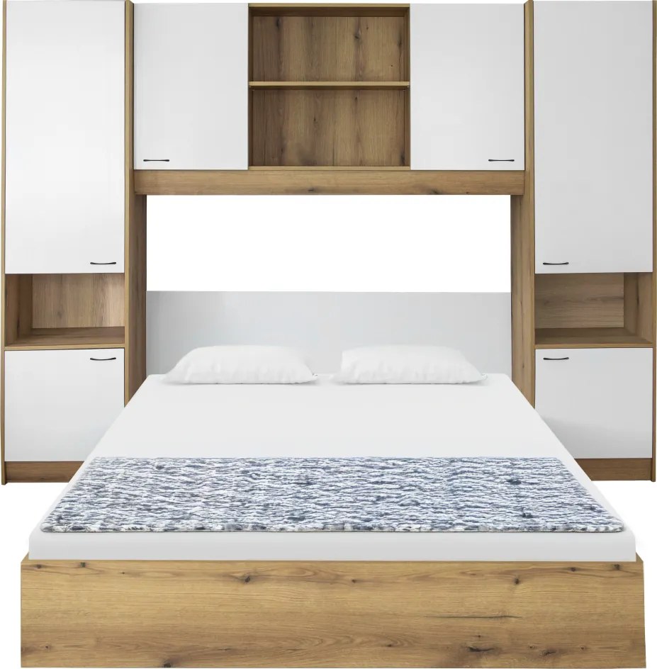 Postel s nástavcem, 160x200, bílá vysoký lesk HG, MILAGA
