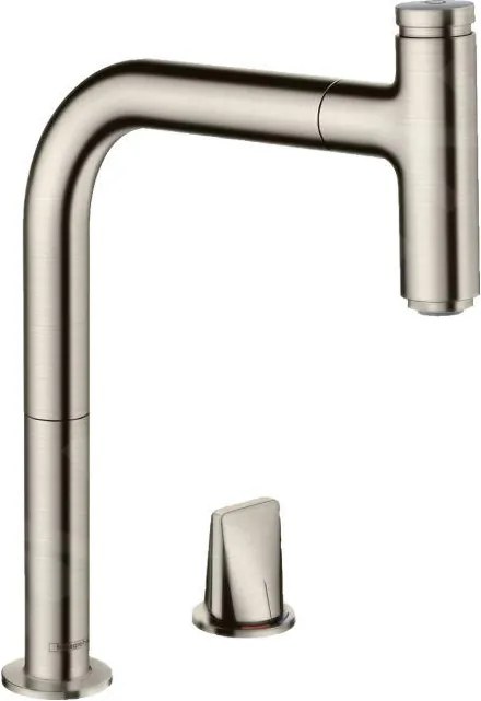 Hansgrohe M71, dřezová baterie M7119-H200 s výsuvnou sprškou, 2-otvorová instalace, sBOX, vzhled nerezový 73804800