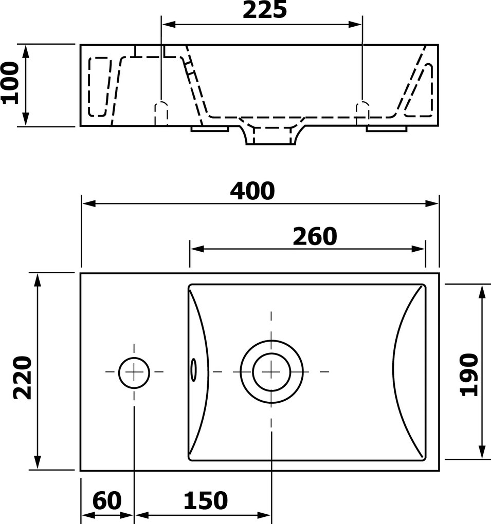 Sapho, MINOS keramické umývátko 40x22cm, levé