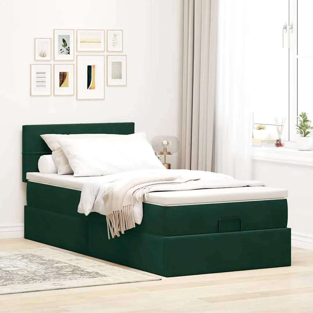 Osmanská postel s matrací & LED tmavě zelená 80x200cm samet 3312587