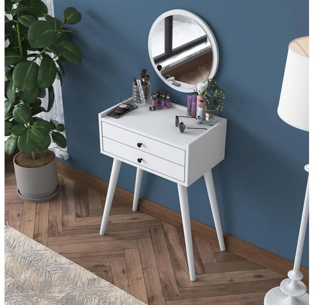 Asir Toaletní stolek RANI 75x85,8 cm + nástěnné zrcadlo pr. 40 cm bílá AS1748