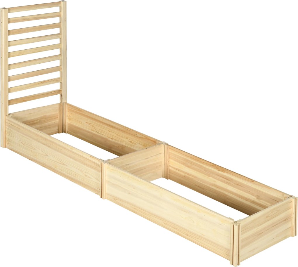 Outsunny Velký Dřevěný Zahradní Květináč s Trellis pro Popínavé Rostliny a 2 Vyvýšené Záhony pro Terasu a Balkon 230x60x110 cm Přírodní
