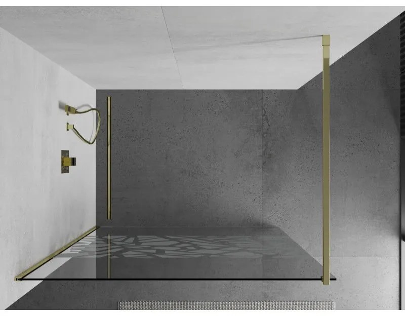 Mexen Kioto sprchová zástěna 130x200 cm 8 mm, zlatý profil, bílé provedení, 800-130-101-50-85