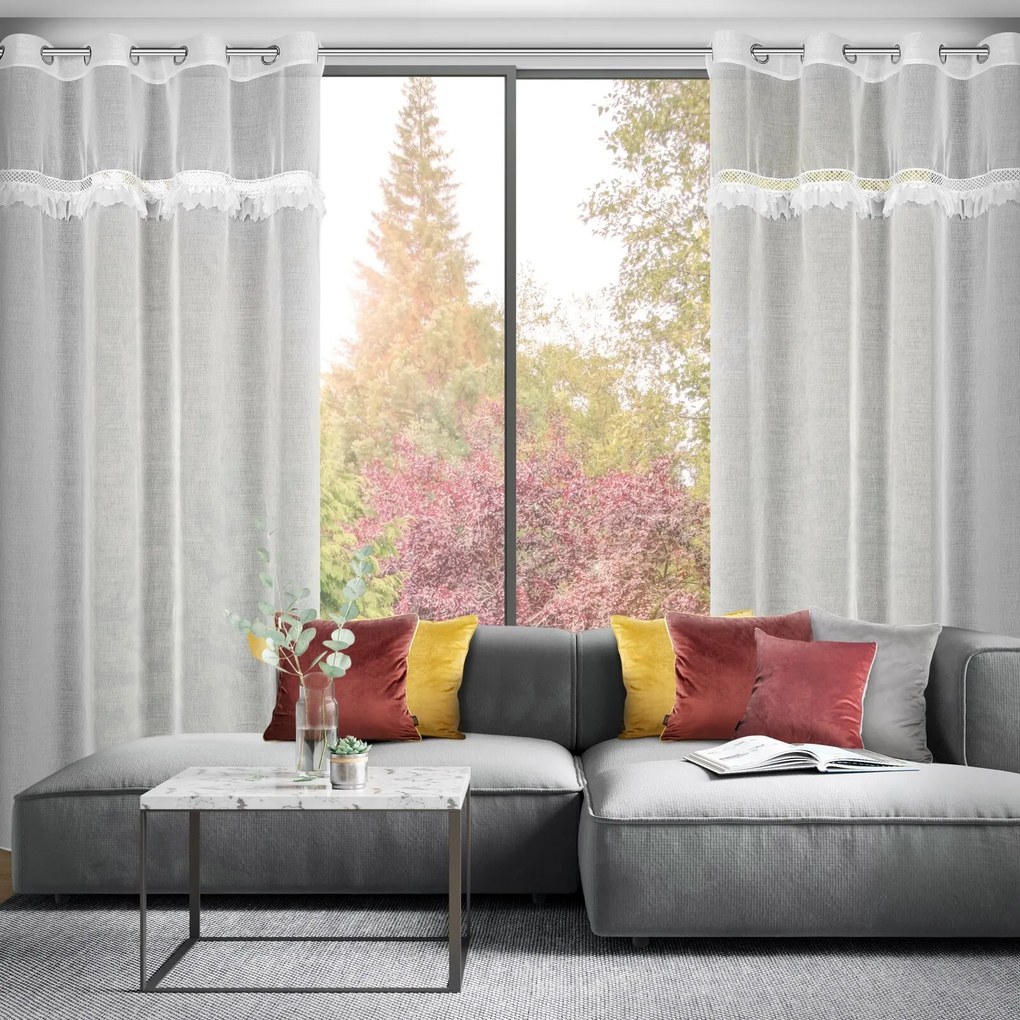 ZÁCLONA NA KROUŽCÍCH KIARA 140X250 CM BÍLÁ