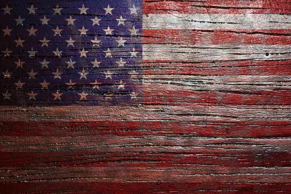 DIMEX | Samolepicí vliesová fototapeta na zeď Vlajka USA na dřevě MA-5-3016 | 375 x 250 cm | modrá, červená, bílá