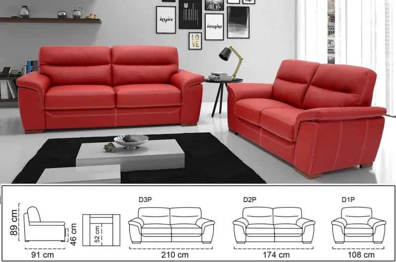 Kožená sedací souprava ROSSO II 3+2+1, červená (rosso 304)