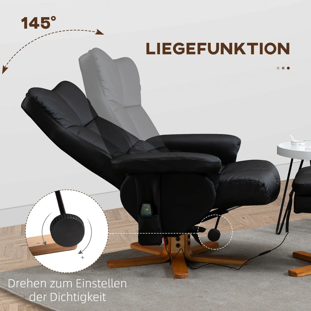 HOMCOM Relaxační křeslo Masážní křeslo s podnožkou a úložným prostorem 145° náklon Televizní křeslo s masážní funkcí Polyester Černá 80 x 86 x 99 cm …