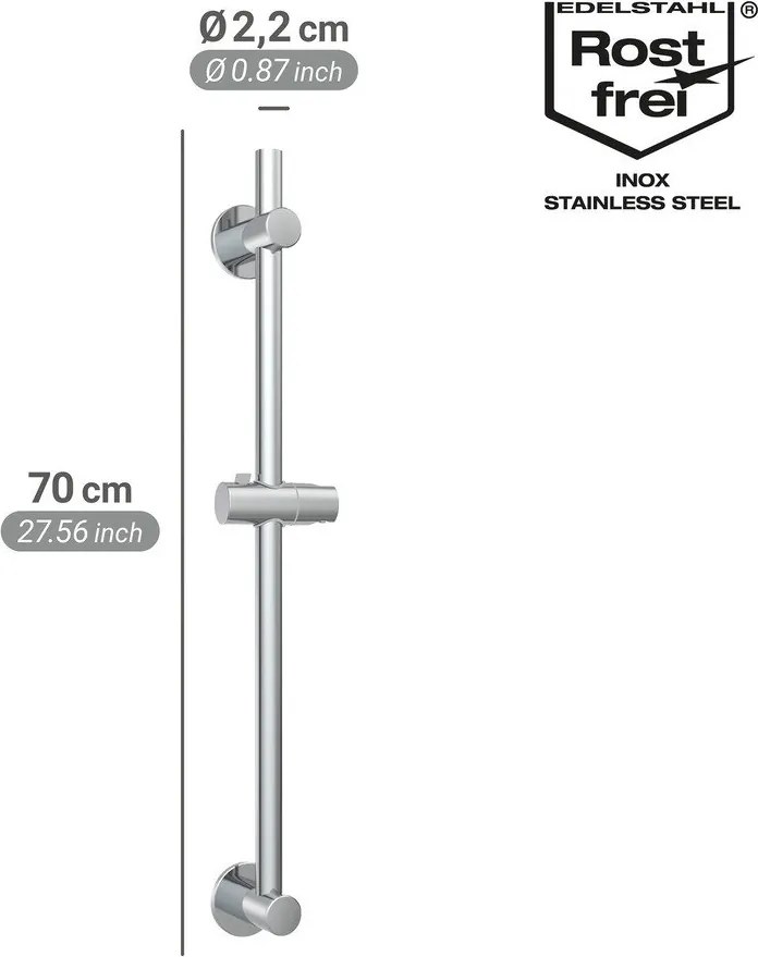 Sprchová tyč bez vrtání z nerezové oceli v leskle stříbrné barvě s posuvným držákem 70 cm – Wenko