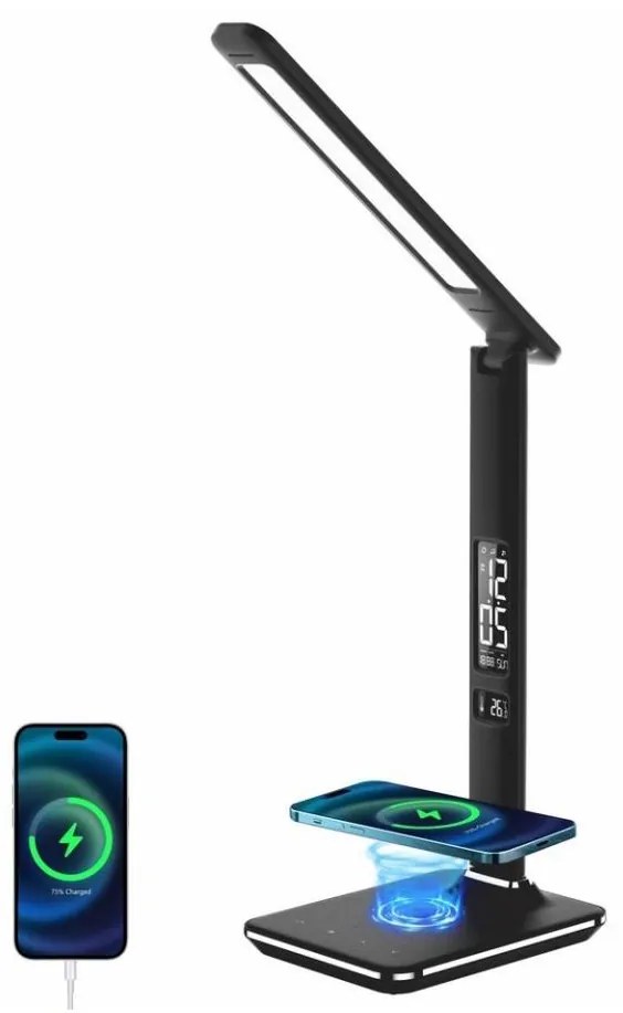 Immax 08965L-LED Stmívatelná lampa s bezdr. nabíjením KINGFISHER 8,5W/230V černá
