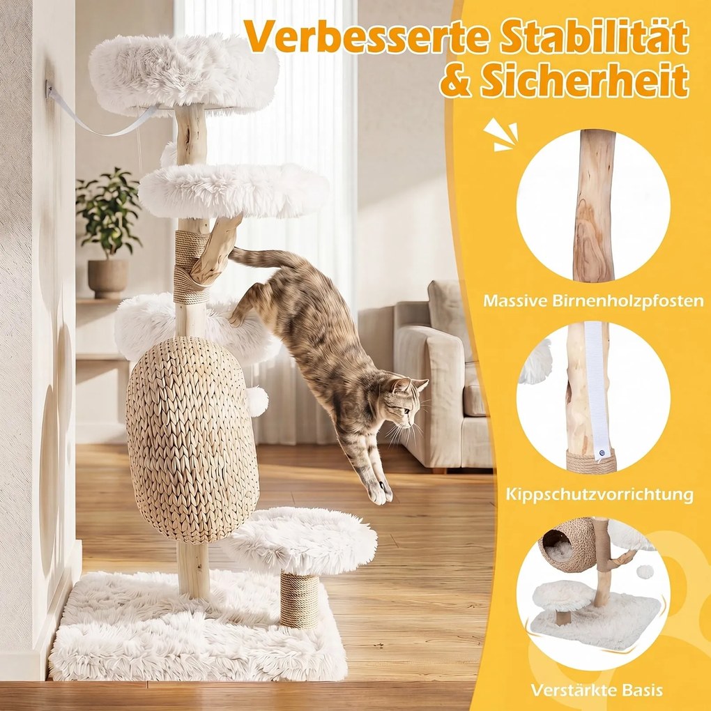 Costway Škrabadlo 134 cm 5 patro Kočičí strom s jeskyní Závěsná koule